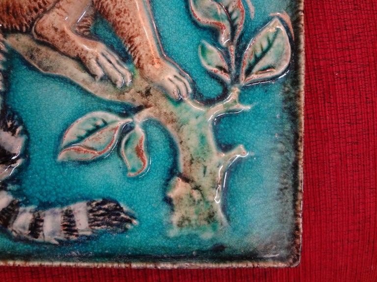German Glazed Terracotta Monkey Tile by Karlshrue For Sale at 1stDibs