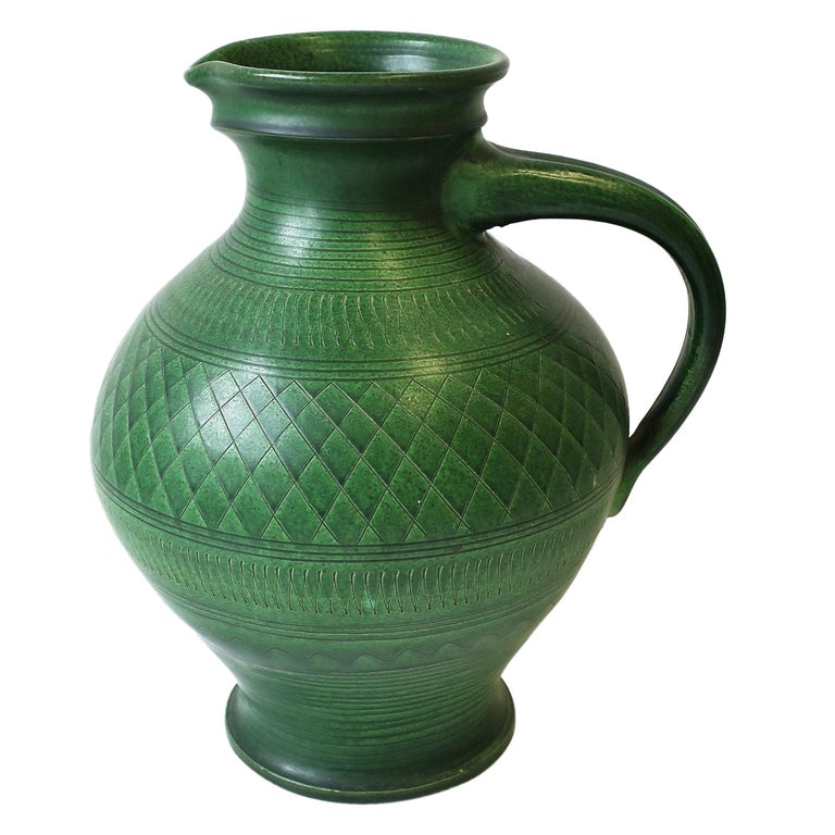 German Green Pottery Pitcher or Vase For Sale at 1stDibs