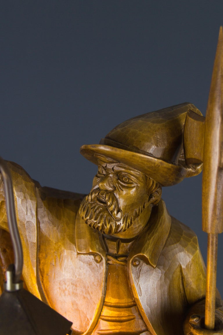 German Hand Carved Wooden Figurative Sculpture Lamp Night Watchman with ...