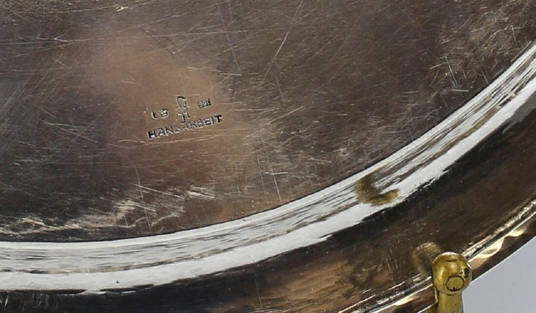 German Handarbeit .900 Silver Circular Hand Hammered Tray, Makers Mark ...