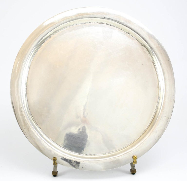 German Handarbeit .900 Silver Circular Hand Hammered Tray, Makers Mark ...