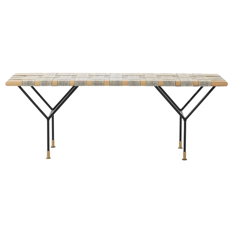 German Handmade Bench Made of Oak, Coated Steel and Handwoven Jute ...