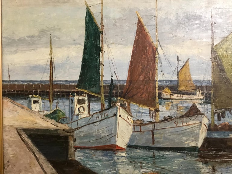 German Harbor Painting by Emil Brehm at 1stDibs
