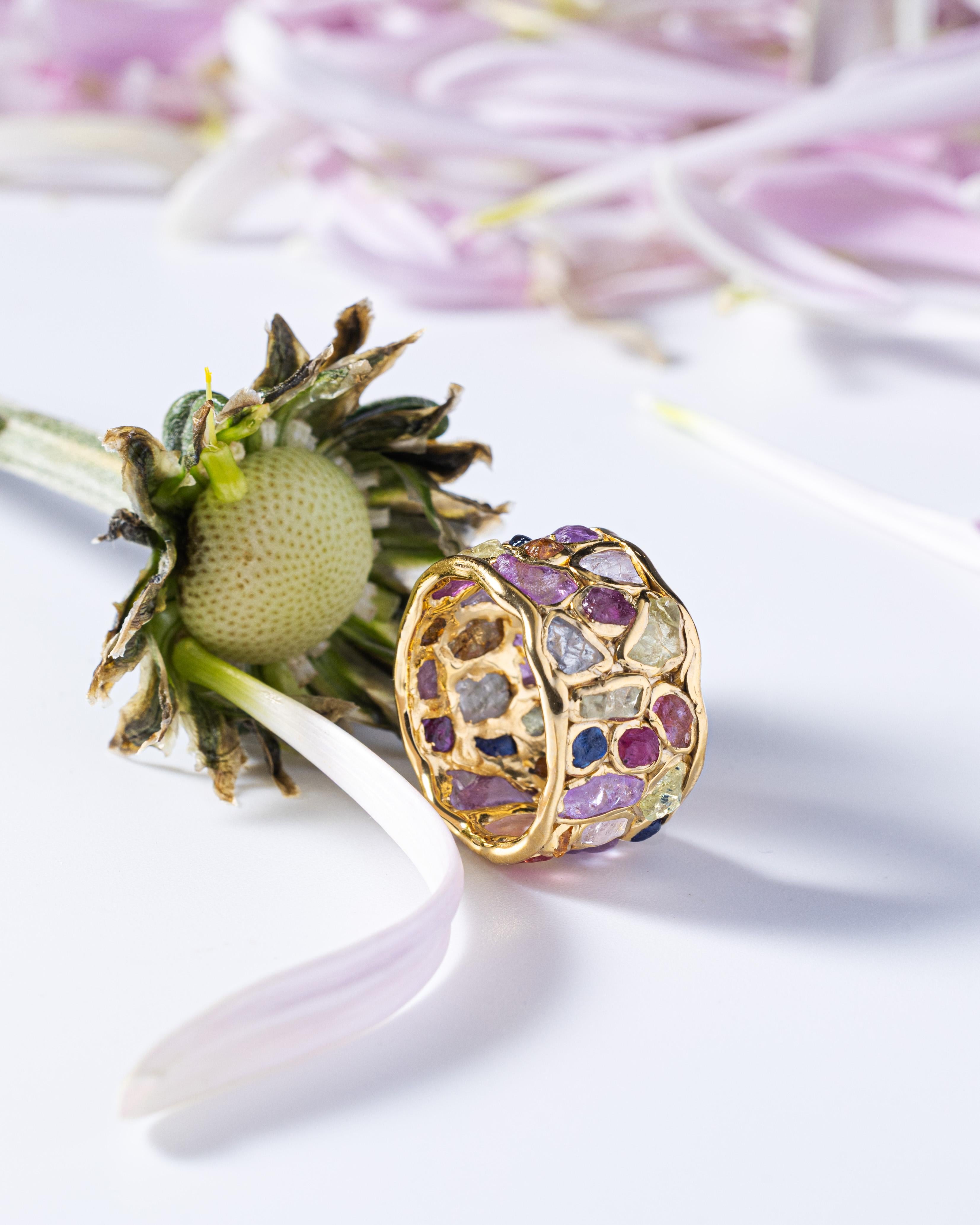 German Kabirski Thunder 18K Gold Plated Silver Barrel Ring with Rough ...