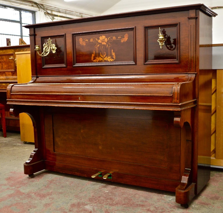 German Made Knauss Piano with Inlaid Rosewood Cabinet and Candelabra at ...