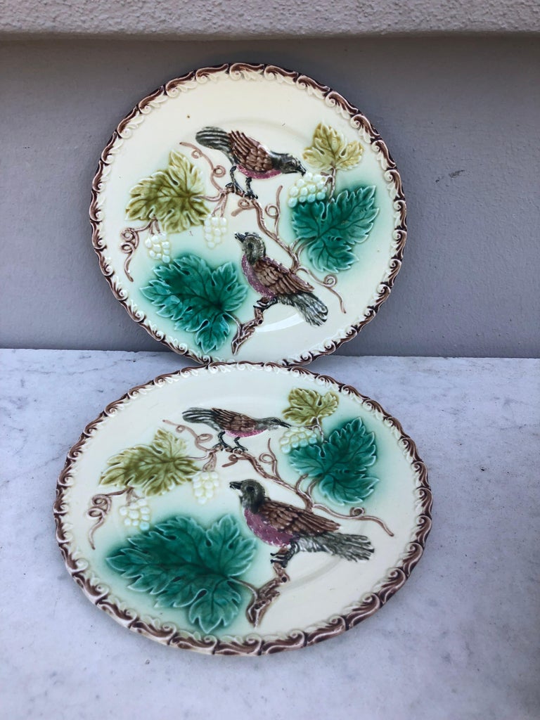 German Majolica Birds and Grapes Plate Circa 1900 For Sale at 1stDibs