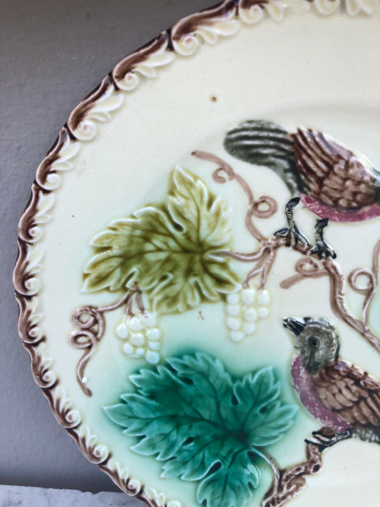 German Majolica Birds and Grapes Plate Circa 1900 For Sale at 1stDibs