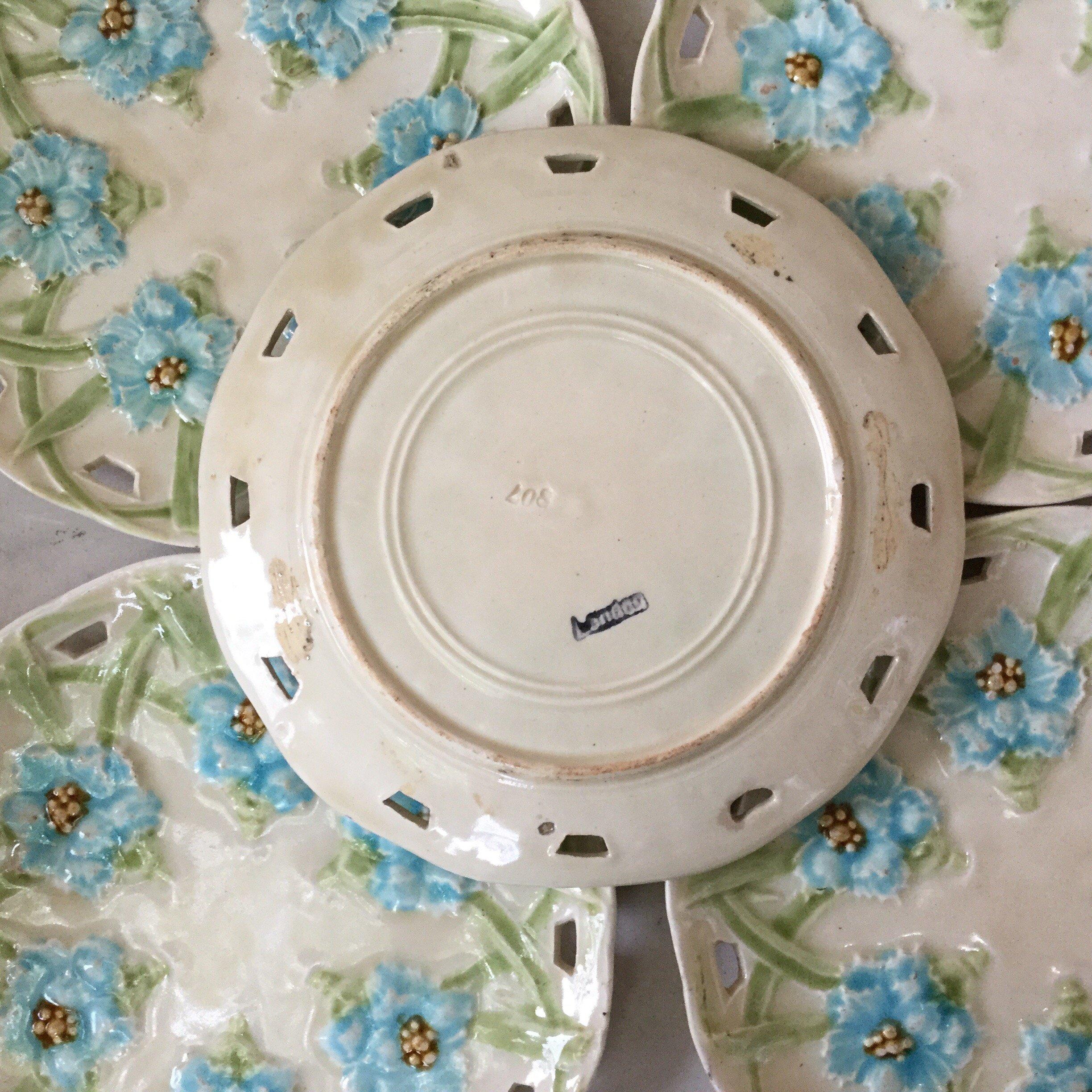 German Majolica Reticulated Blue Flowers Plate, circa 1890 at 1stDibs