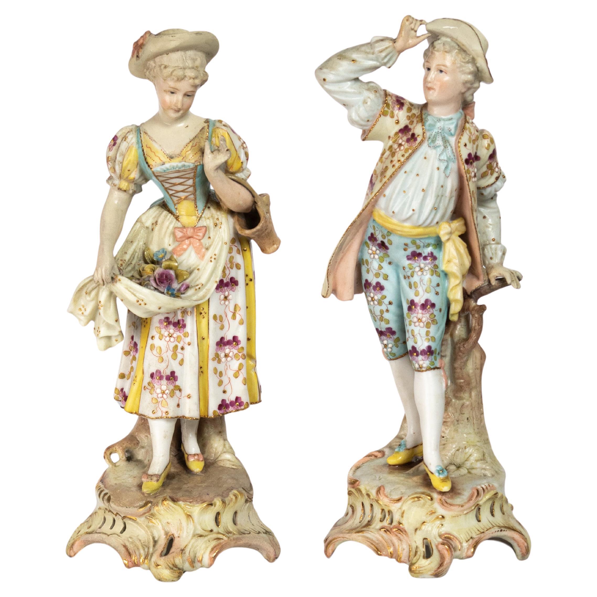 German Rococo Style Porcelain Figurine a Couple at a Dressing Table For ...
