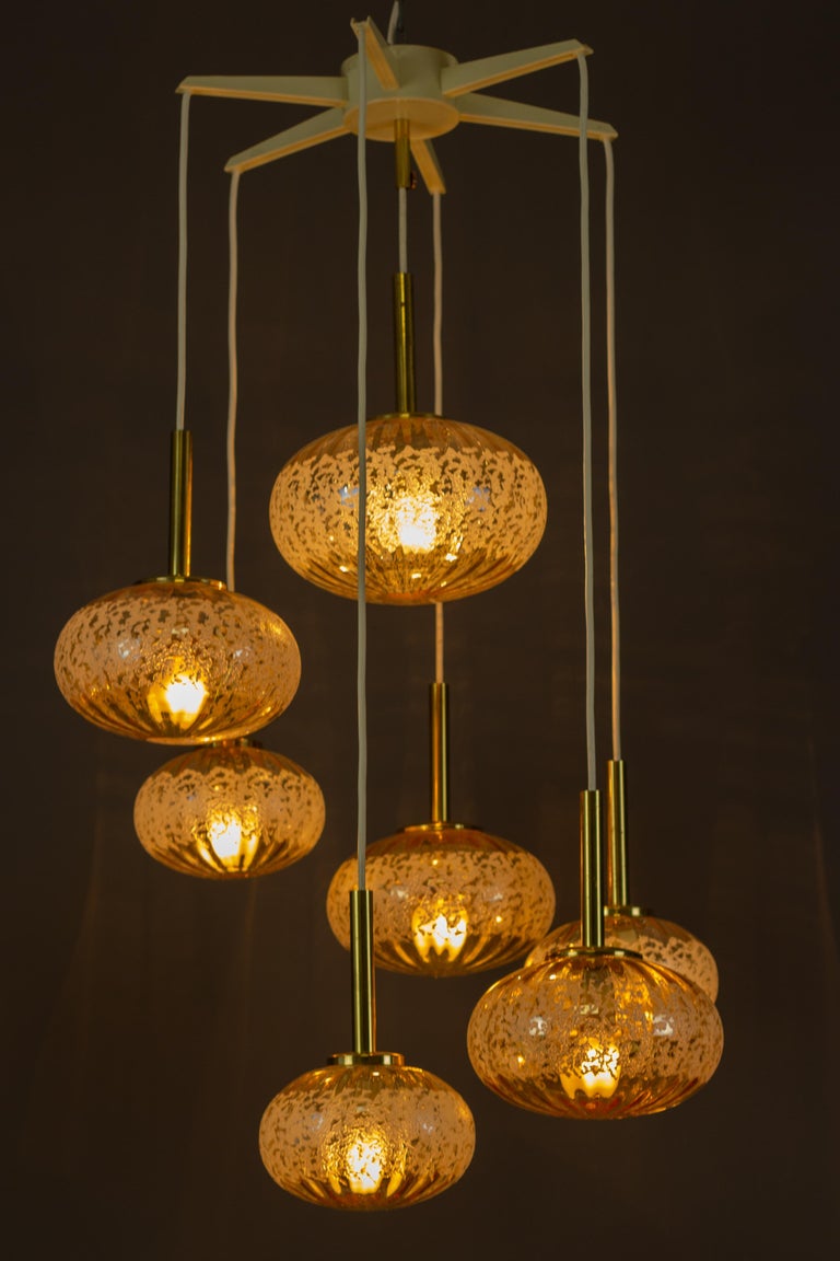 German Mid-Century Glass Globes Cascading Seven-Light Pendant ...