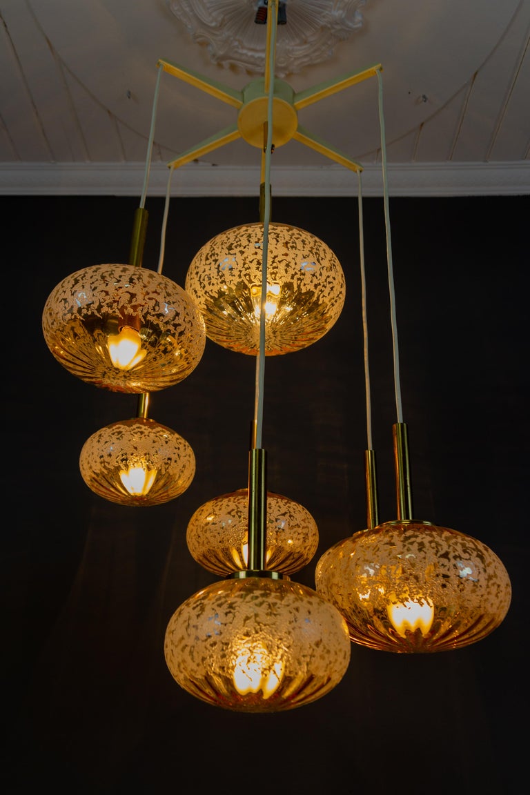 German Mid-Century Glass Globes Cascading Seven-Light Pendant ...