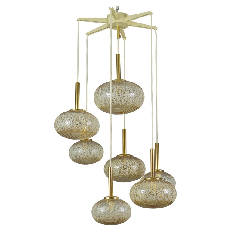German Mid-Century Glass Globes Cascading Seven-Light Pendant ...