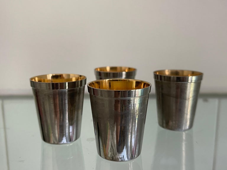 German Mid-Century Hand Stitched Black Leather Glass Flask / Shot Glass ...