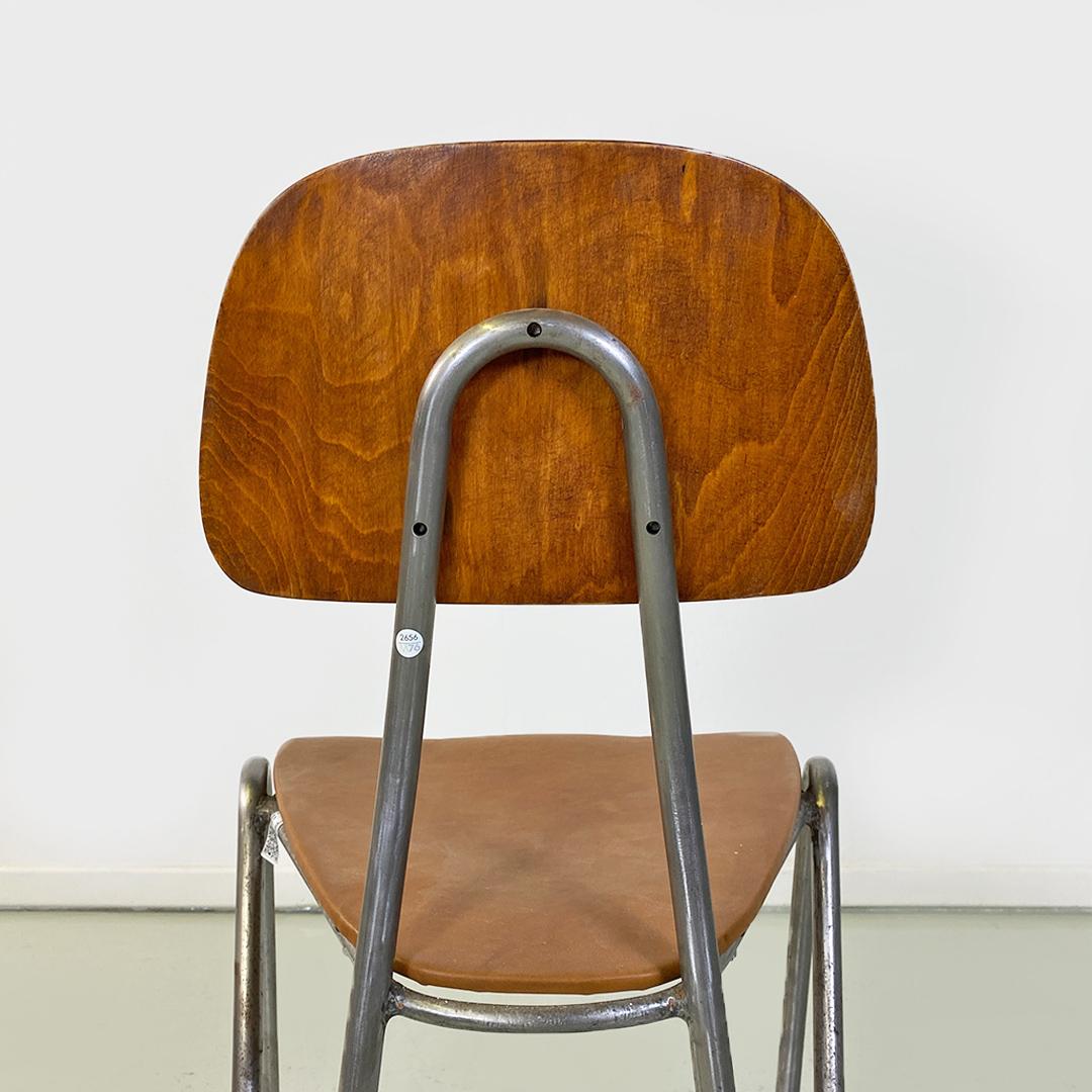 German Midcentury Wood, Leather and Metal Stackable Chairs Bauhaus ...