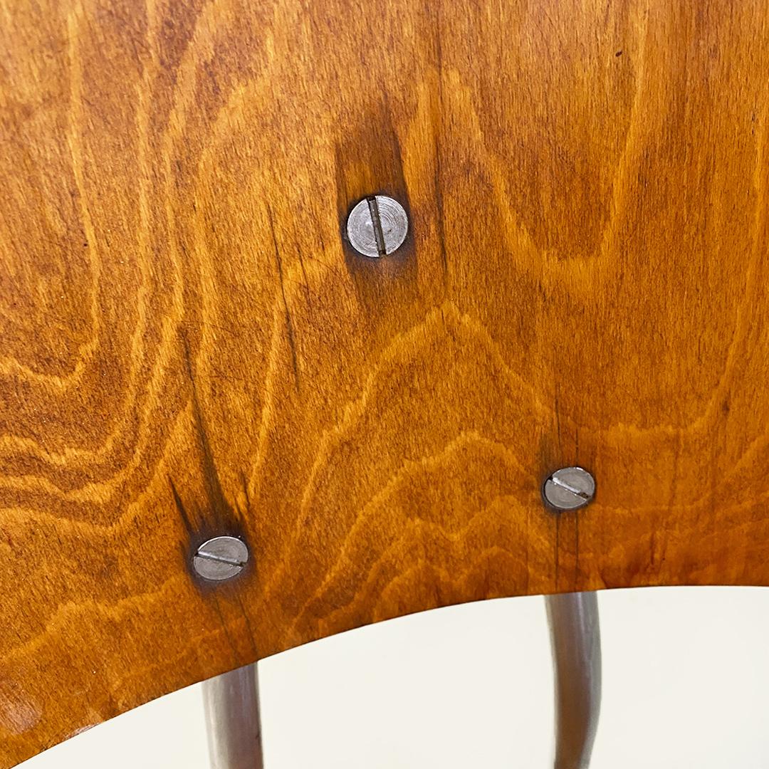 German Midcentury Wood, Leather and Metal Stackable Chairs Bauhaus ...
