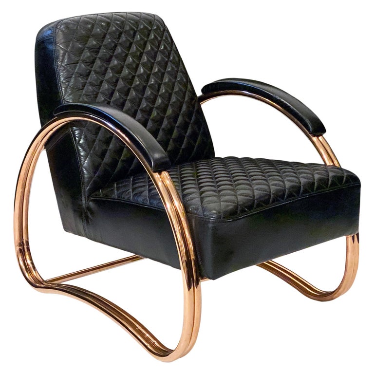German Modernist Leather and Copper Armchair at 1stDibs