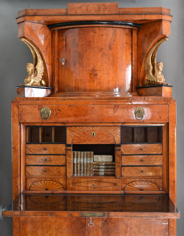 German Period Biedermeier Secretary Birch, Berlin, 1830, Griffins With ...