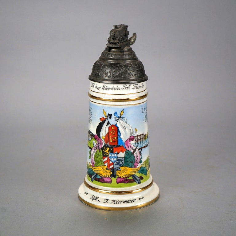 German Porcelain Stein with Figural Railroad Finial 20th C at 1stDibs
