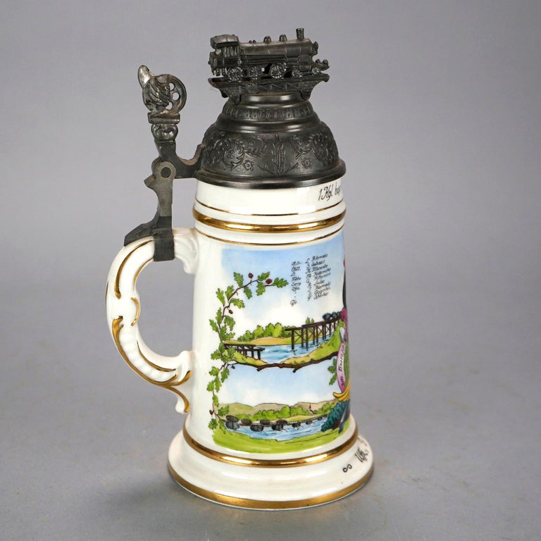 German Porcelain Stein with Figural Railroad Finial 20th C at 1stDibs