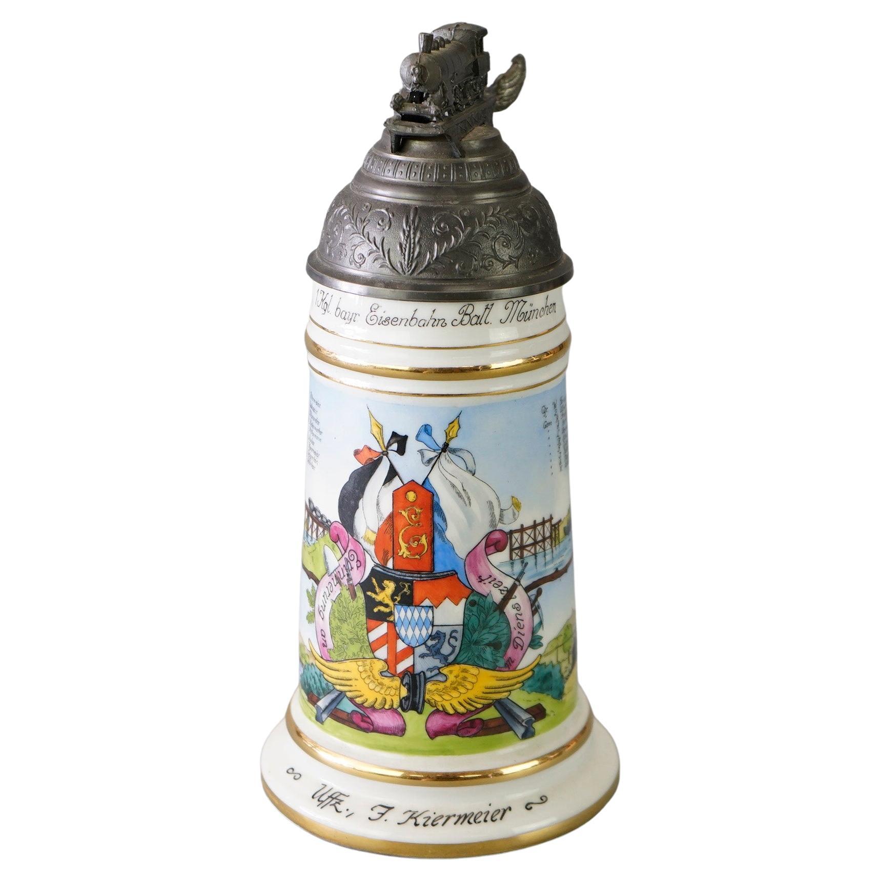 German Porcelain Stein with Figural Railroad Finial 20th C at 1stDibs