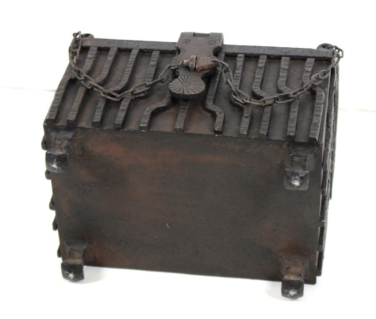 German Renaissance Revival Wrought Iron Strong Box with Lock Chain at ...