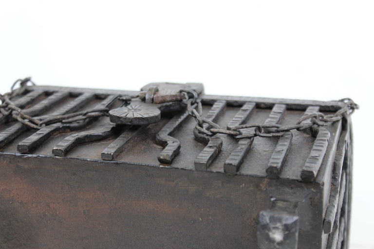 German Renaissance Revival Wrought Iron Strong Box with Lock Chain at ...