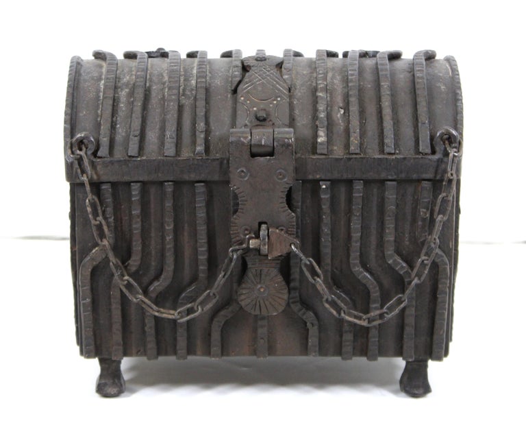 German Renaissance Revival Wrought Iron Strong Box with Lock Chain at ...