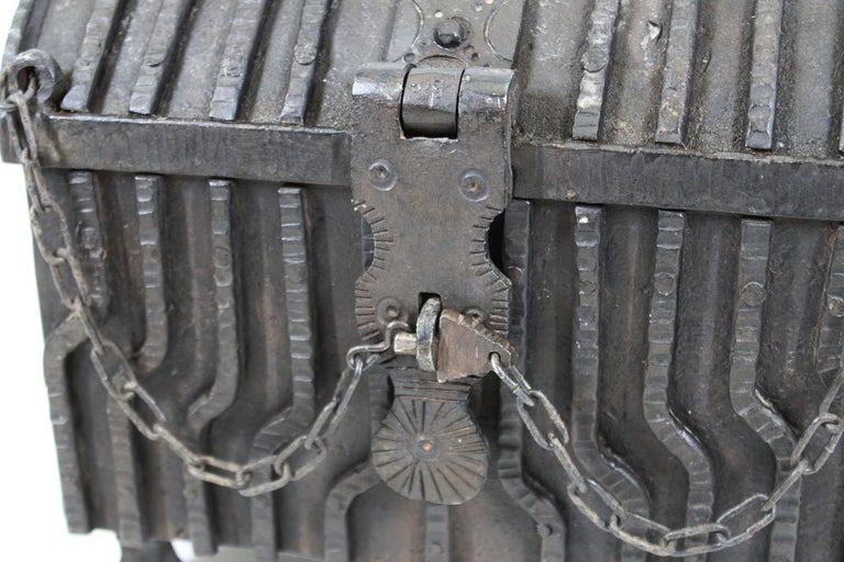 German Renaissance Revival Wrought Iron Strong Box with Lock Chain at ...