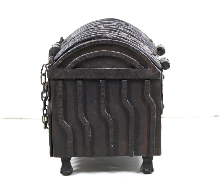 German Renaissance Revival Wrought Iron Strong Box with Lock Chain at ...