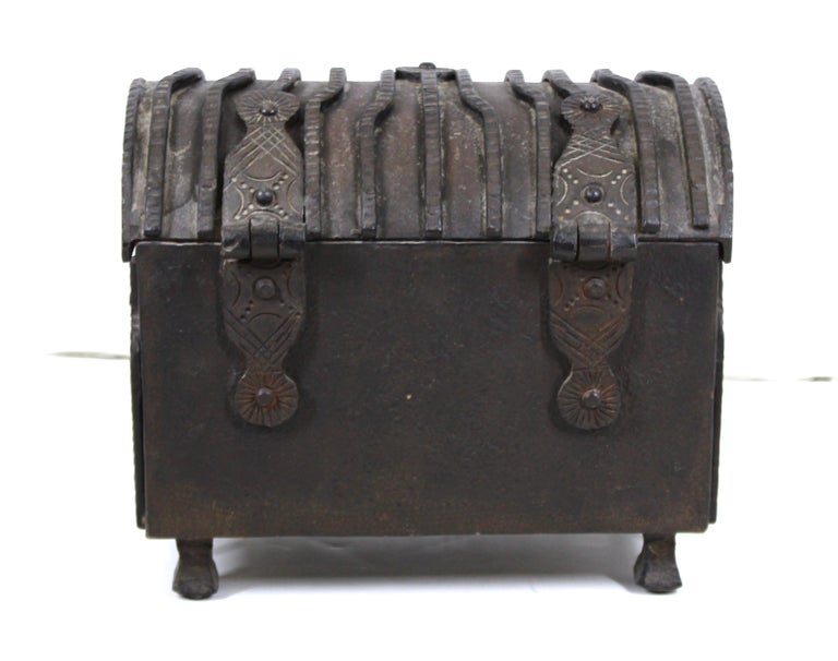 German Renaissance Revival Wrought Iron Strong Box with Lock Chain at ...