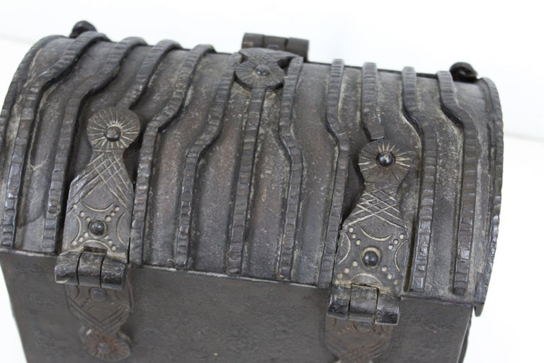 German Renaissance Revival Wrought Iron Strong Box with Lock Chain at ...