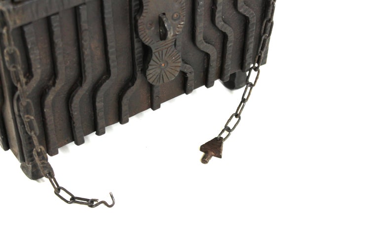 German Renaissance Revival Wrought Iron Strong Box with Lock Chain at ...