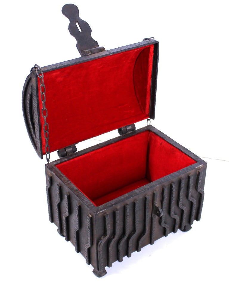 German Renaissance Revival Wrought Iron Strong Box with Lock Chain at ...