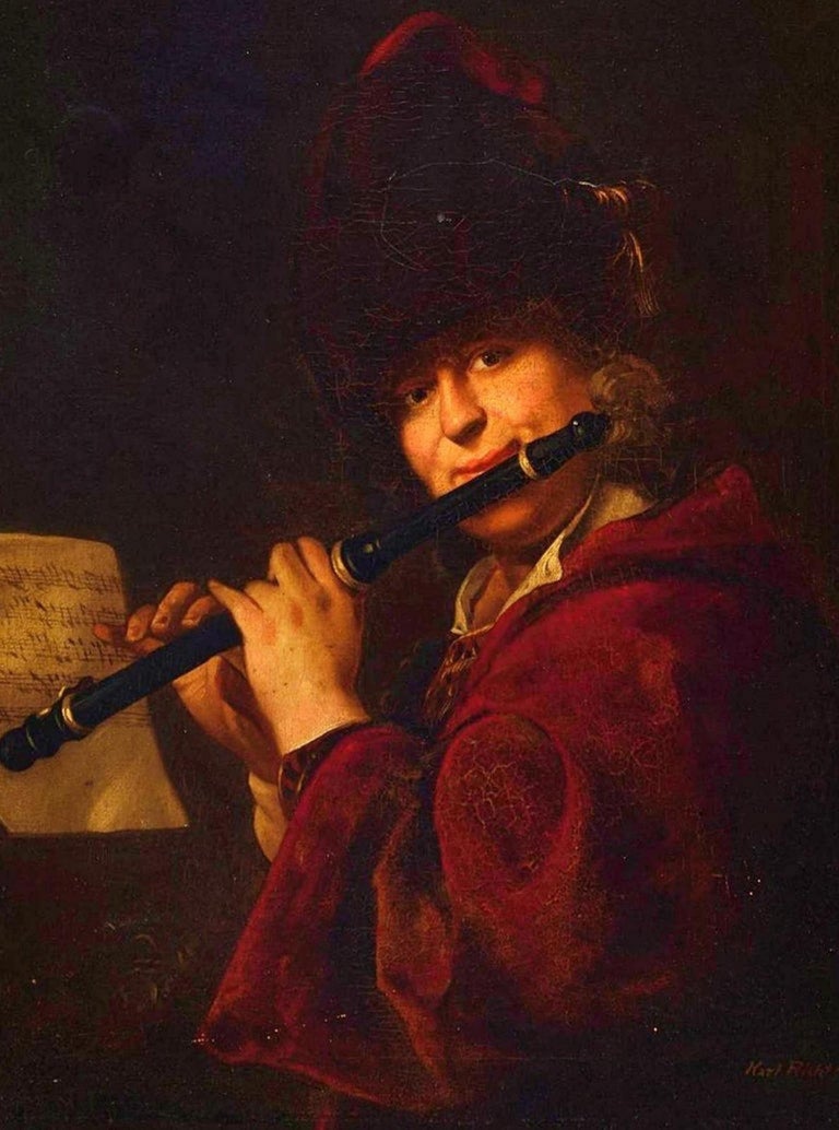 German School 19th Century "Portrait Military Flutist" Signed For Sale ...