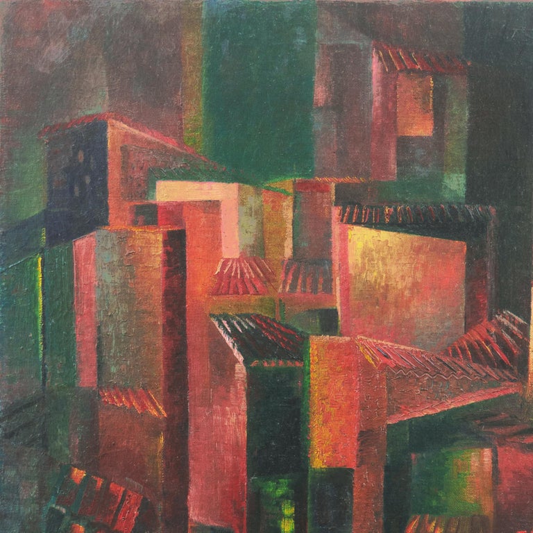 German School - 'Expressionist Cityscape', German Avante-Garde Oil ...