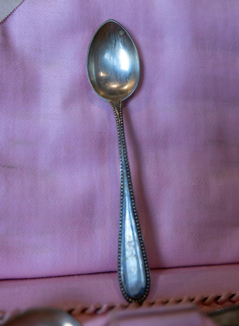 German Set of Six Silver Spoons in Case For Sale at 1stDibs