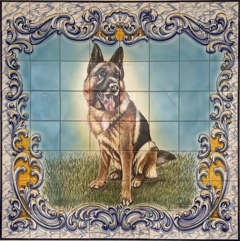 German Shepherd Tile Mural in Pure Clay and Fine Ceramic, Portuguese ...