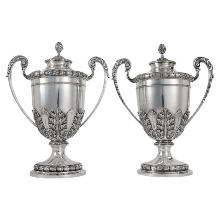 German Silver 19th Century Pair of Monumental Trophies/Urns For Sale at ...