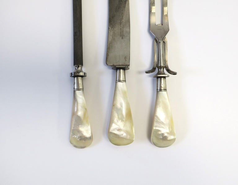 German Stainless Steel Knife Fork Carving Set Mother of Pearl Handles ...