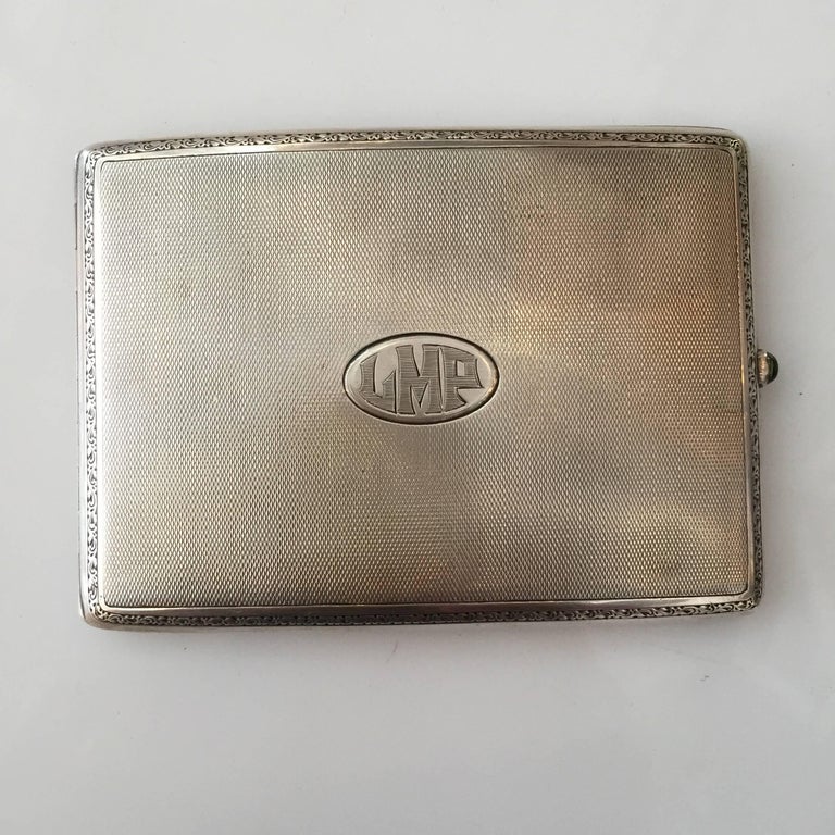 German Sterling Silver Cigarette Case with a Sapphire Stone at 1stDibs