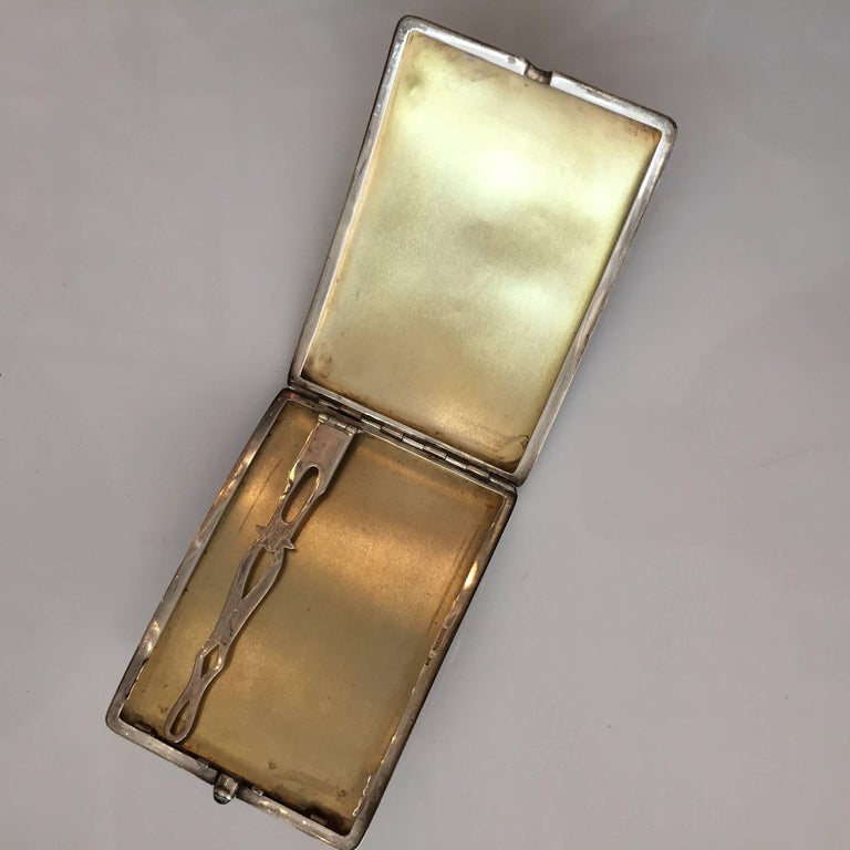 German Sterling Silver Cigarette Case with a Sapphire Stone at 1stDibs