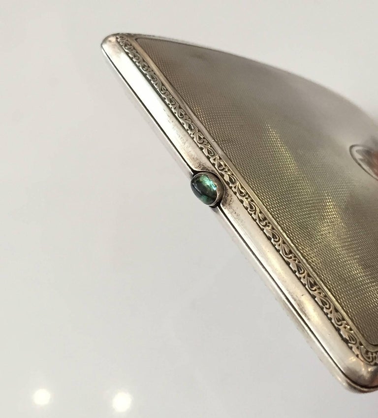 German Sterling Silver Cigarette Case with a Sapphire Stone at 1stDibs