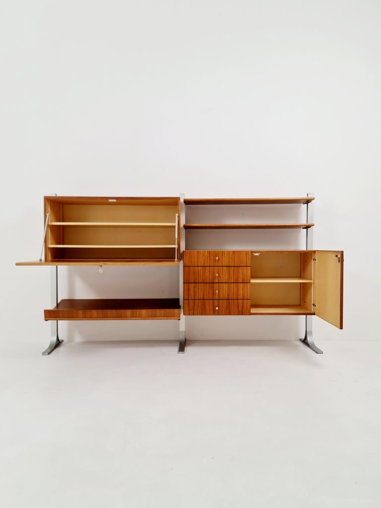 German Teak and Chrome Free Standing Bookcase from Image Wand System ...