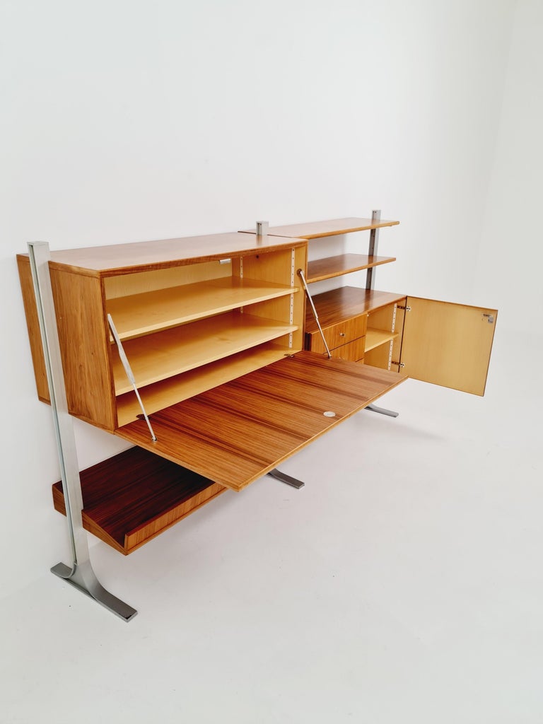 German Teak and Chrome Free Standing Bookcase from Image Wand System ...