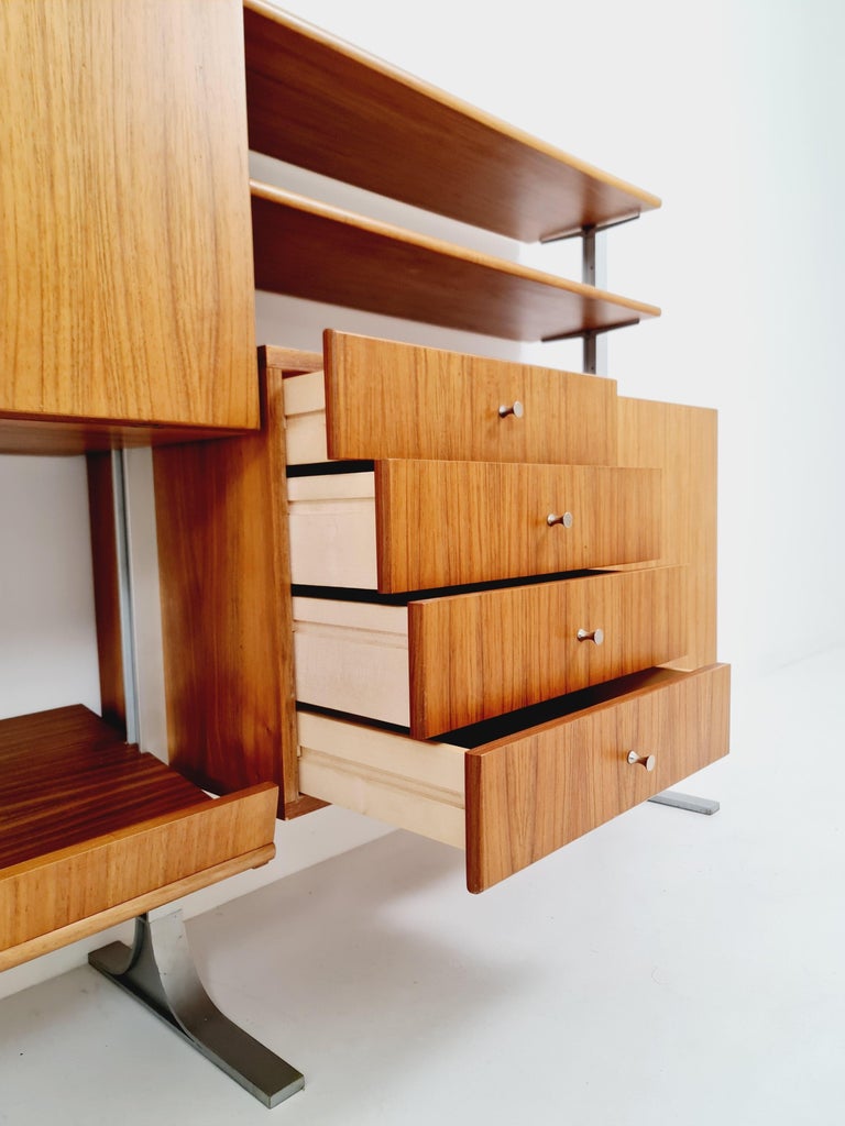 German Teak and Chrome Free Standing Bookcase from Image Wand System ...
