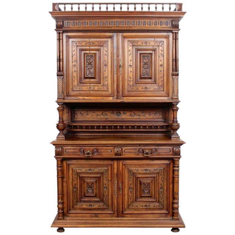 German Walnut Bookcase Large Cabinet Carved, 19th Century For Sale at ...