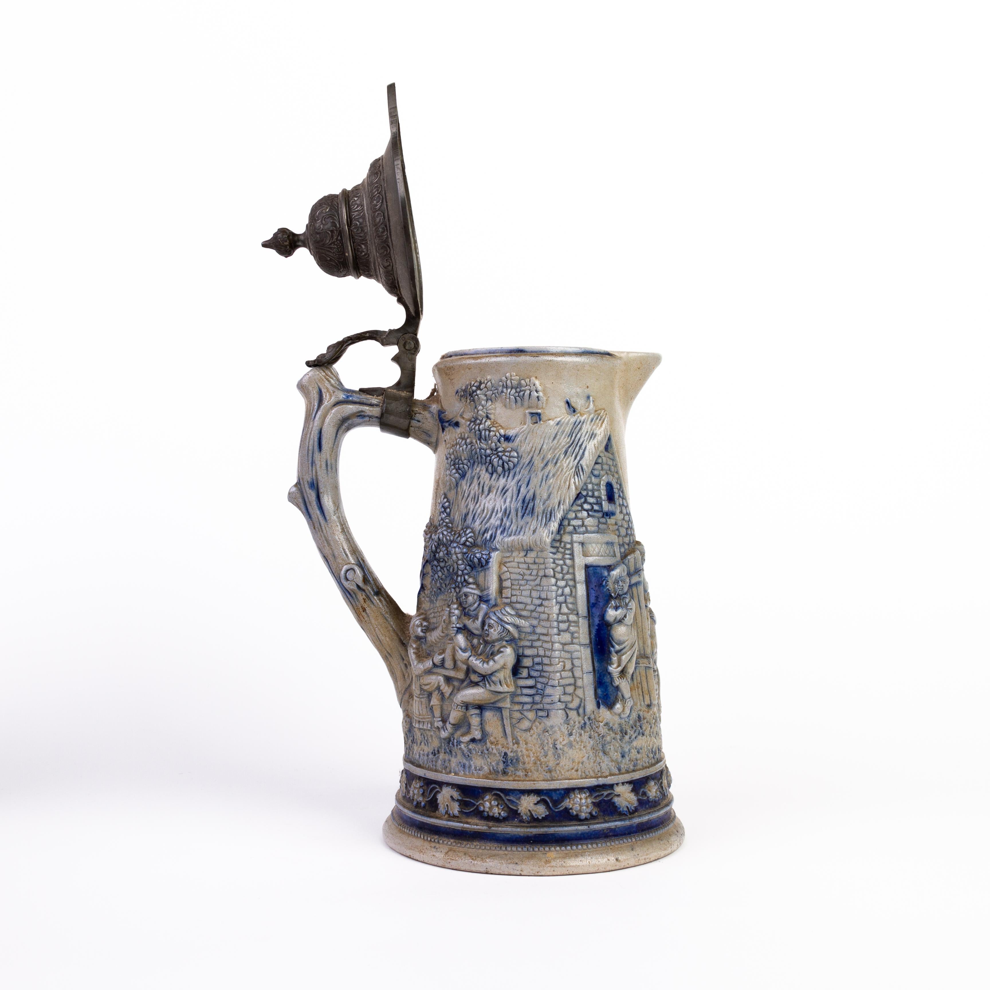 German Westerwald Salt Glazed Pottery Tankard Pitcher at 1stDibs