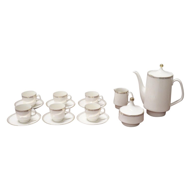 German White and Gold Porcelain Coffee Set by Bavaria, 15 Pieces at 1stDibs