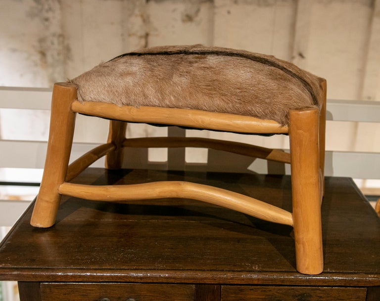 German Wooden Stool with a Fallow Deer Leather Seat For Sale at 1stDibs