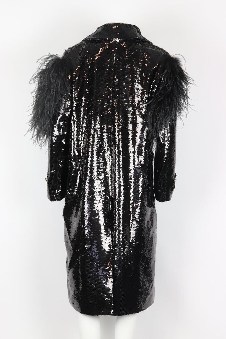 Germanier Feather Trimmed Sequined Chiffon Coat Large For Sale at 1stDibs